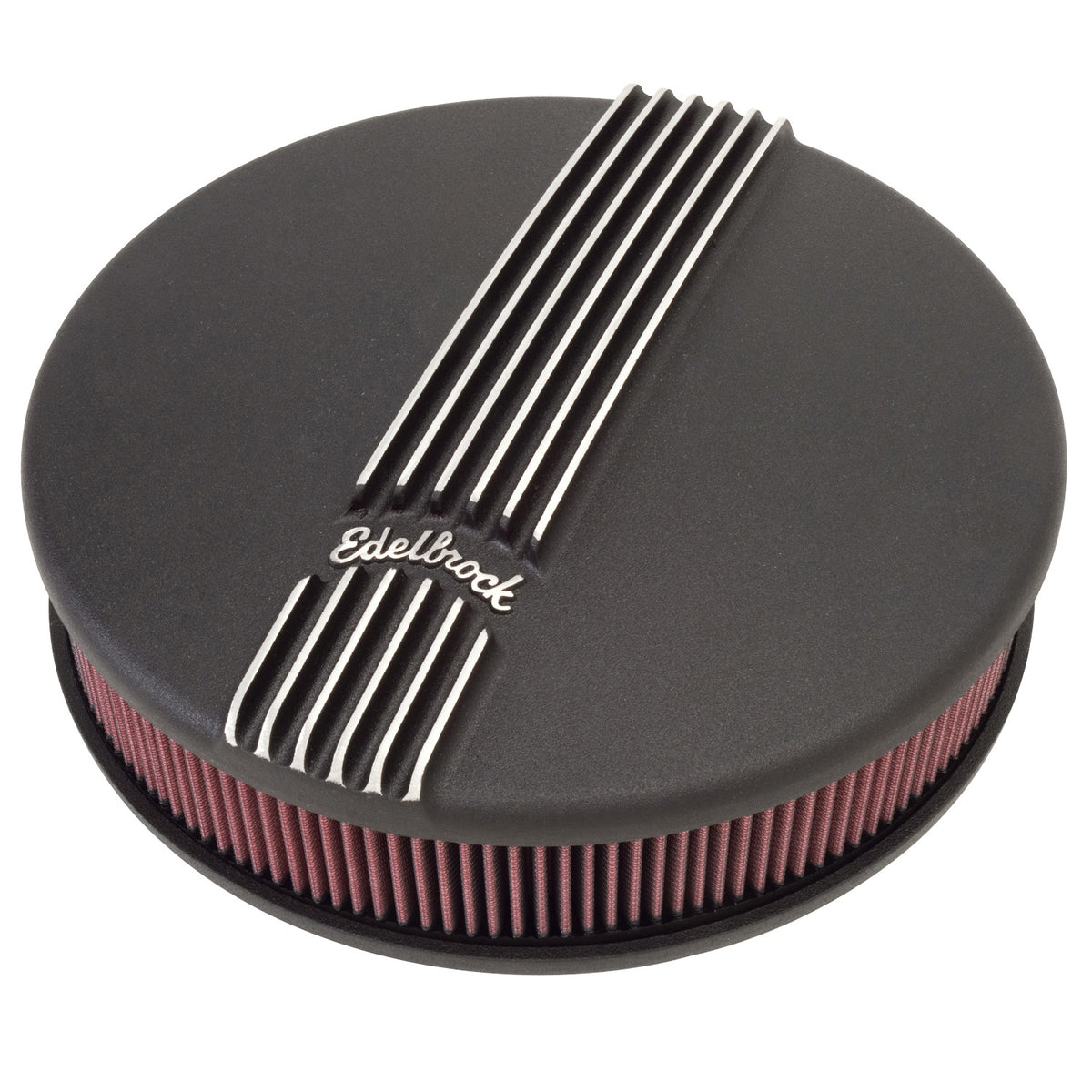 Edelbrock Classic Finned Cast Aluminum Air Cleaner Kit, 14"x3", Black ...